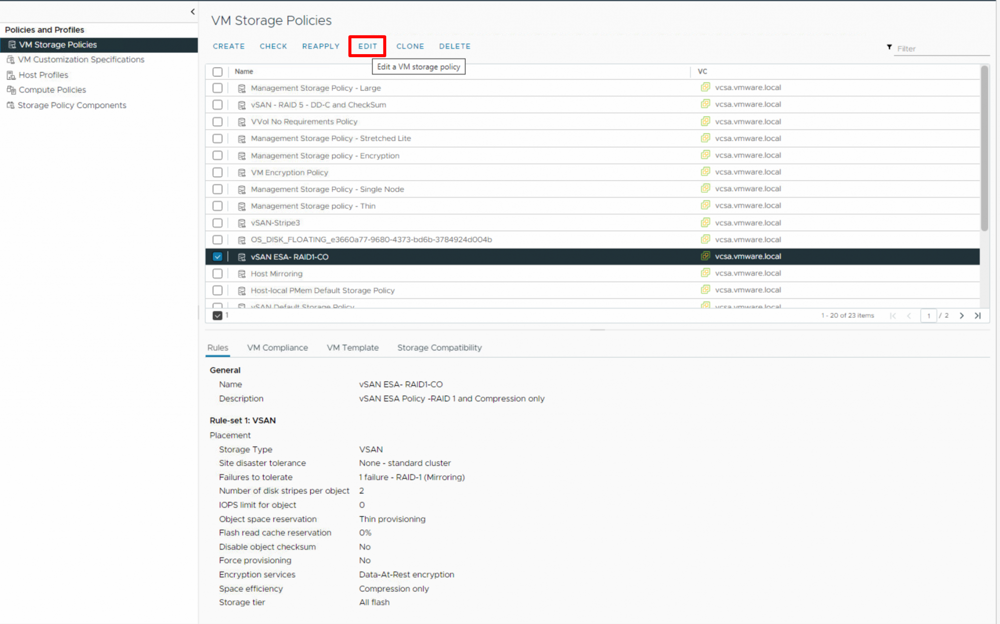 Manage vSAN storage policy - Yahya Zahedi | Consultant's Log